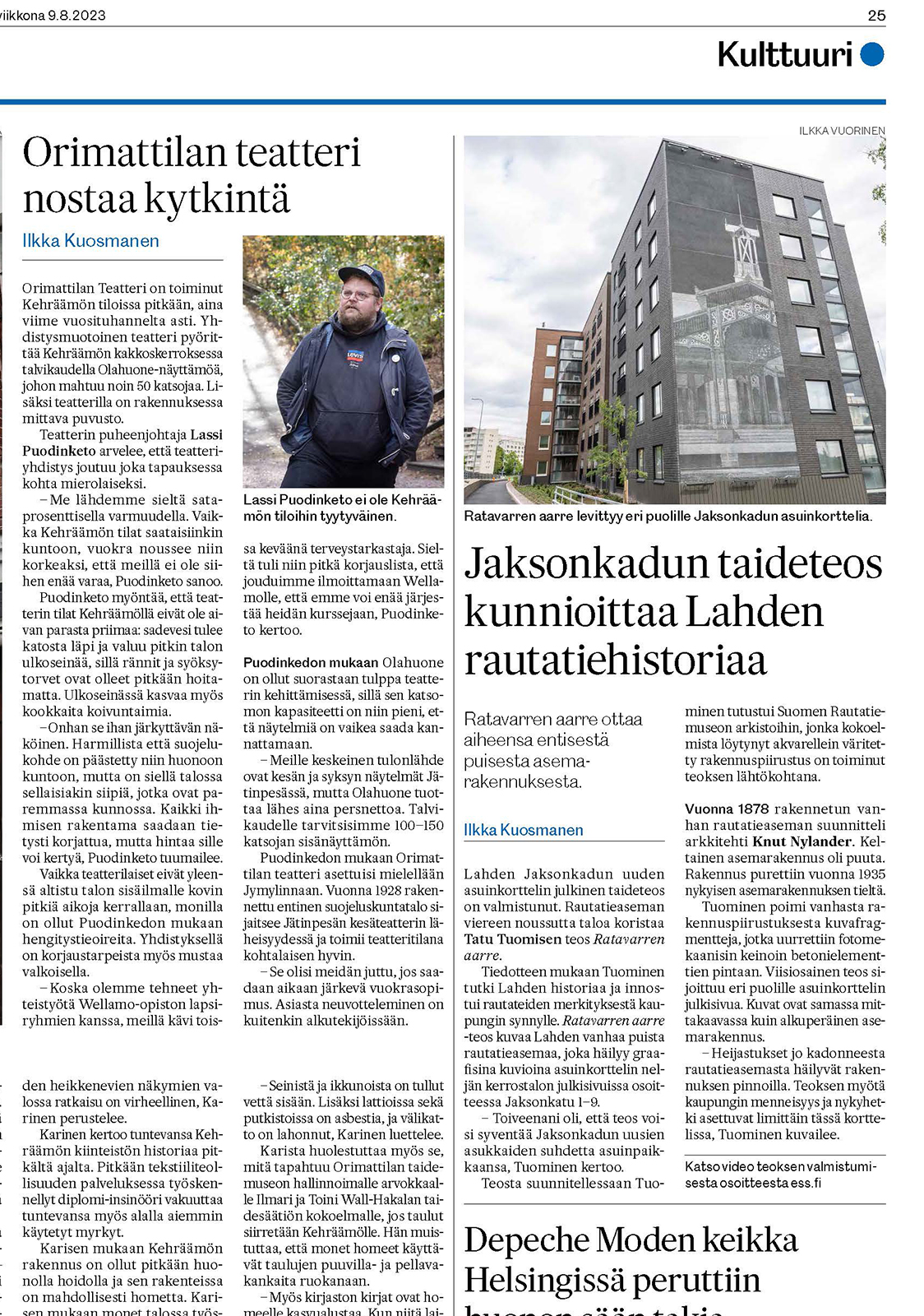 Etelä-Suomen Sanomat kirjoittaa Ratavarren aarre -teoksesta – Tatu Tuominen